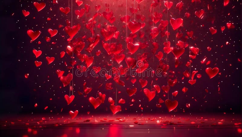 Red Valentines Day Hearts Raining Down Ai Generated Stock Photo - Image ...