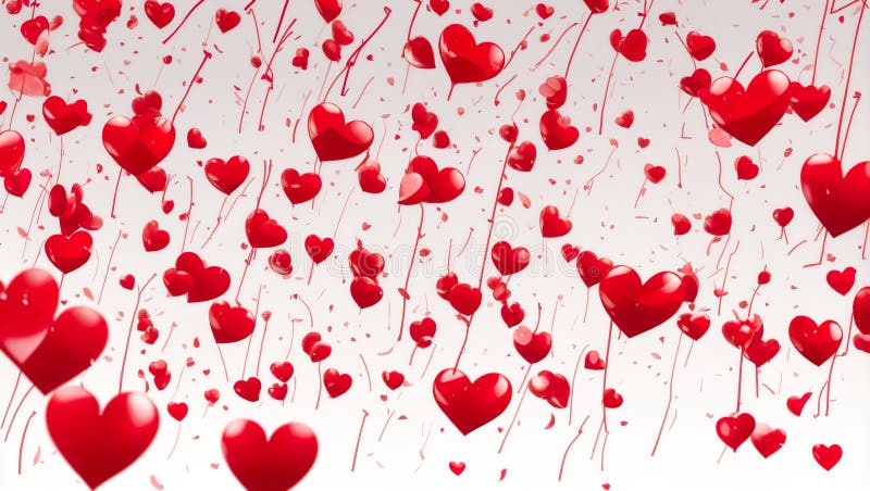 Red Valentines Day Hearts Raining Down Isolated on White Background Ai ...