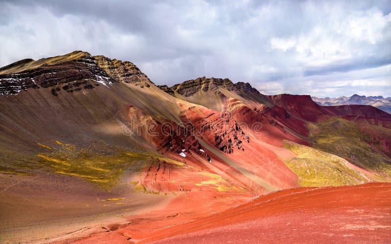 Red Valley at Vinicunca Rainbow Mountain in Peru Stock Image - Image of ...