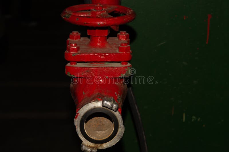 Red Valve Hydrant is Lock by Key and Chain Stock Image - Image of chain ...
