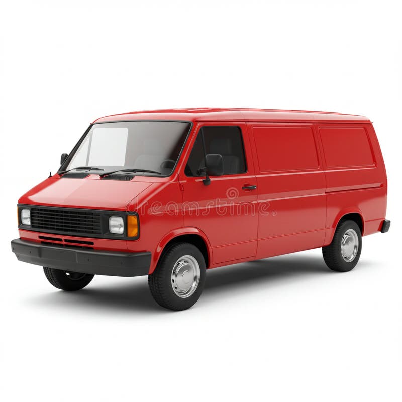 A Red Van with a Boxy Design Featuring a Smooth, Solid Body and No ...