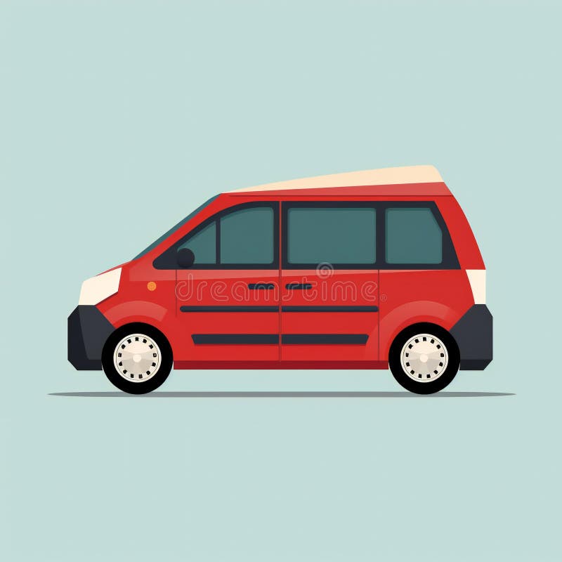 Red Van, Flat Style Illustration Isolated on Light Blue Background ...