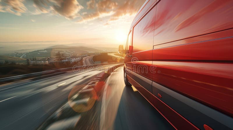 The Red Van on Highway.AI Generated Image Stock Photo - Image of speed ...