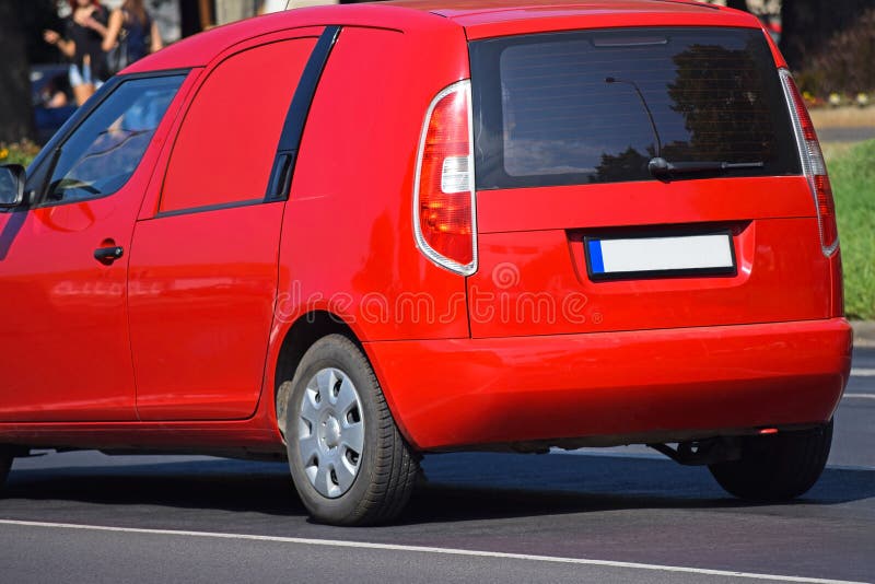 Red van on the road stock photo. Image of mini, rear - 59388032