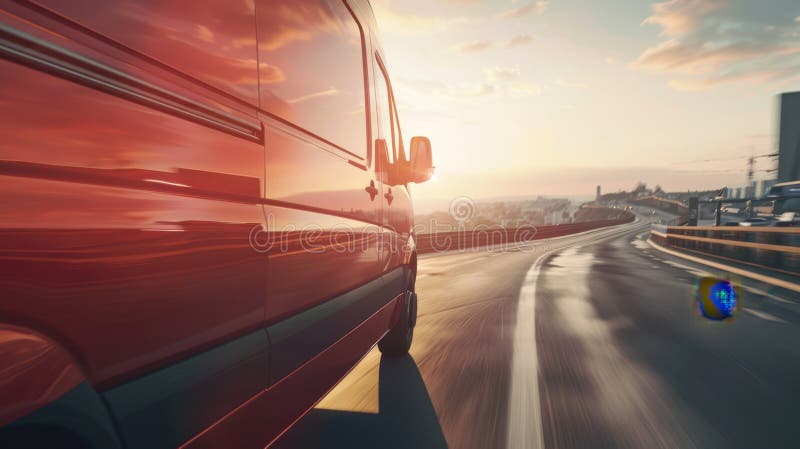 A Red Van at Sunset..AI Generated Image Stock Photo - Image of urban ...