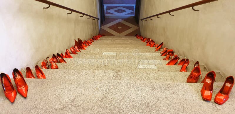 Red, Various Women`s Shoes on the Steps. Stock Photo - Image of women ...
