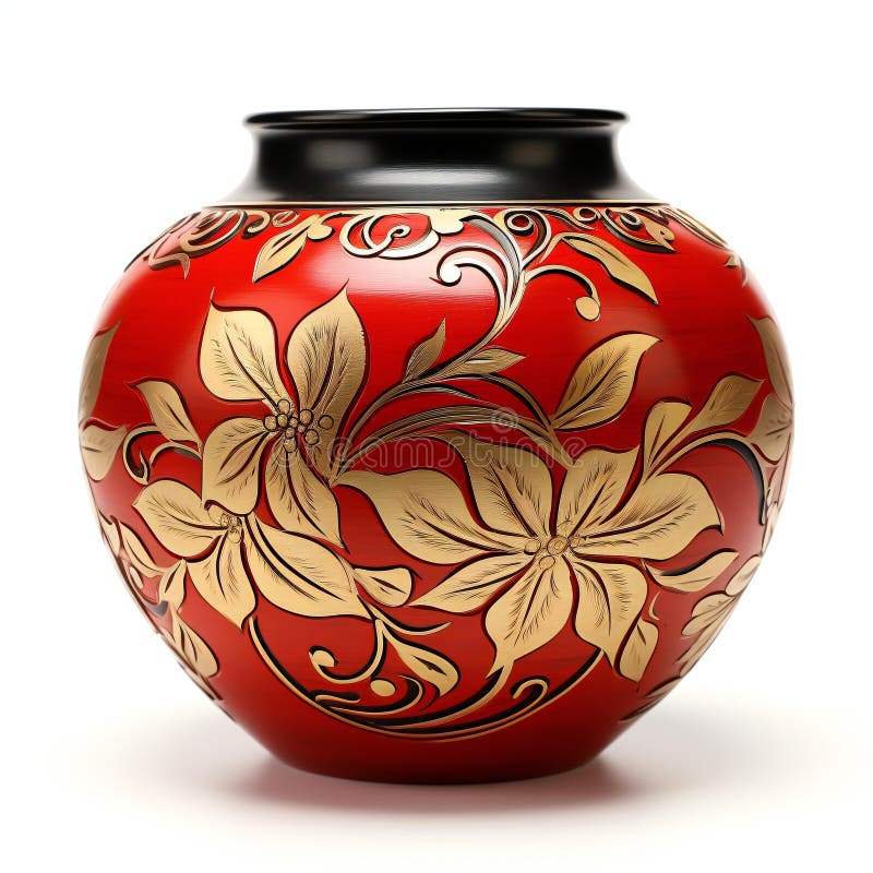 Red Vase with Floral Pattern Isolated on White Background Stock ...