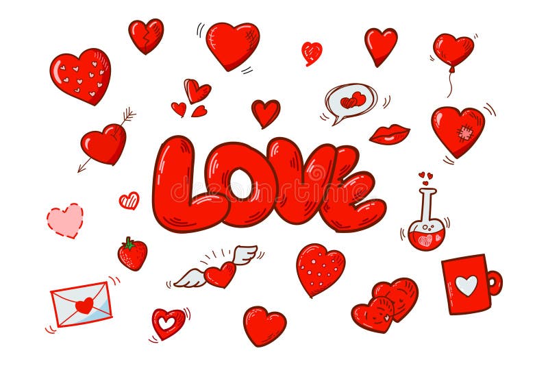 Red vector cartoon hearts stock vector. Illustration of sketch - 65523654