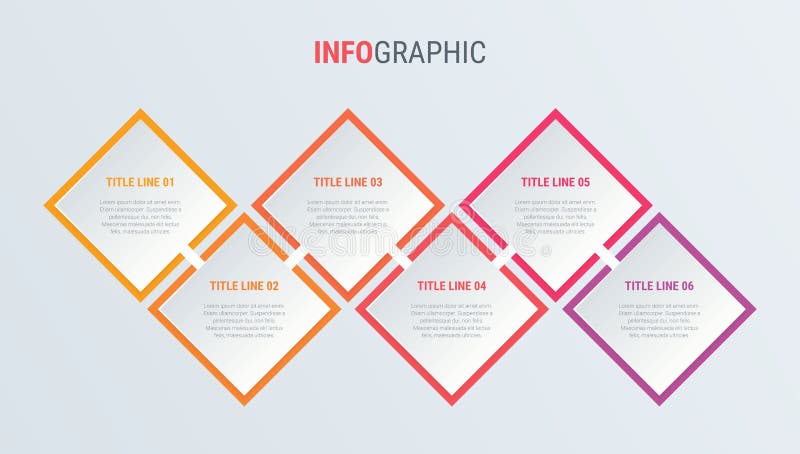 Red Diagram, Infographic Template. Timeline with 6 Steps. Square ...