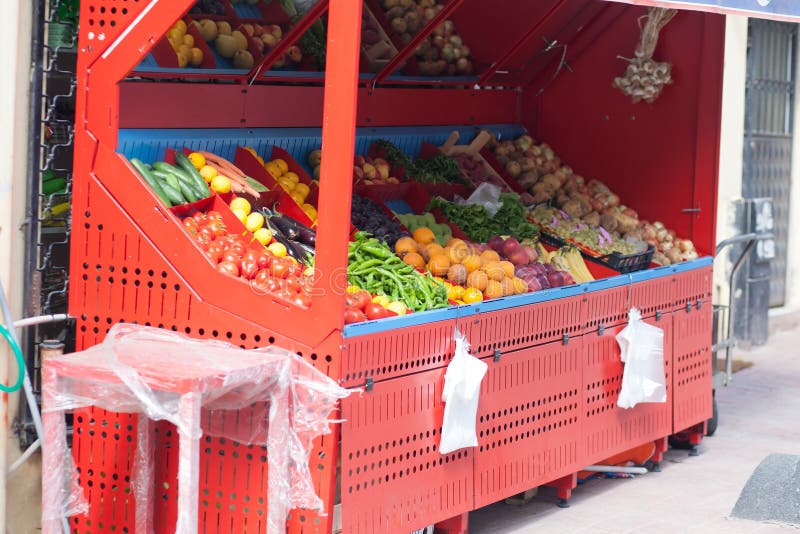 Red Vegetable and Fruit Stand Stock Photo - Image of shop, stand: 49132958
