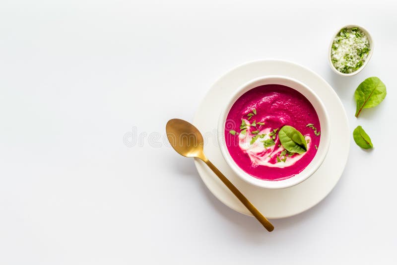 Red Vegetarian Beet Root Soup with Sour Cream Stock Photo - Image of ...