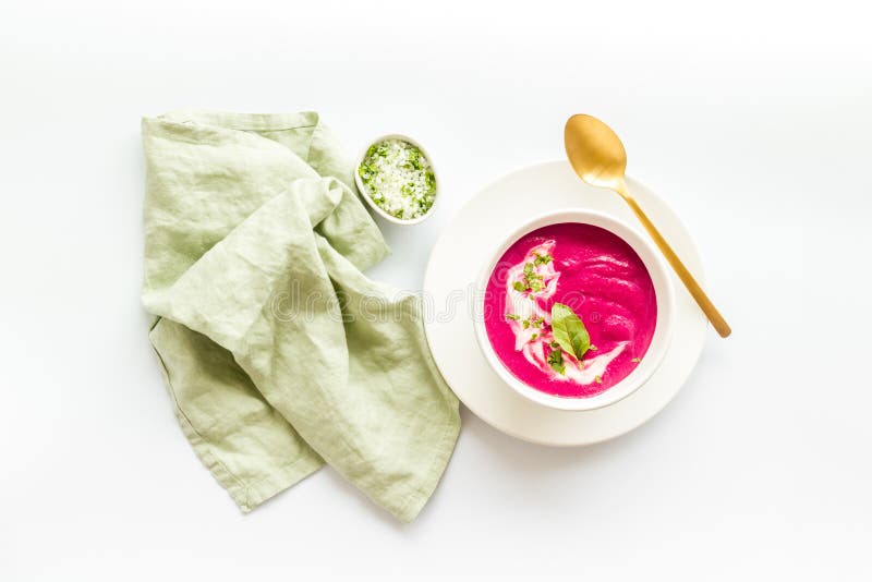 Red Vegetarian Beet Root Soup with Sour Cream Stock Photo - Image of ...