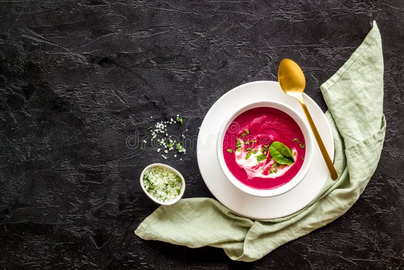Red Vegetarian Beet Root Soup with Sour Cream Stock Image - Image of ...