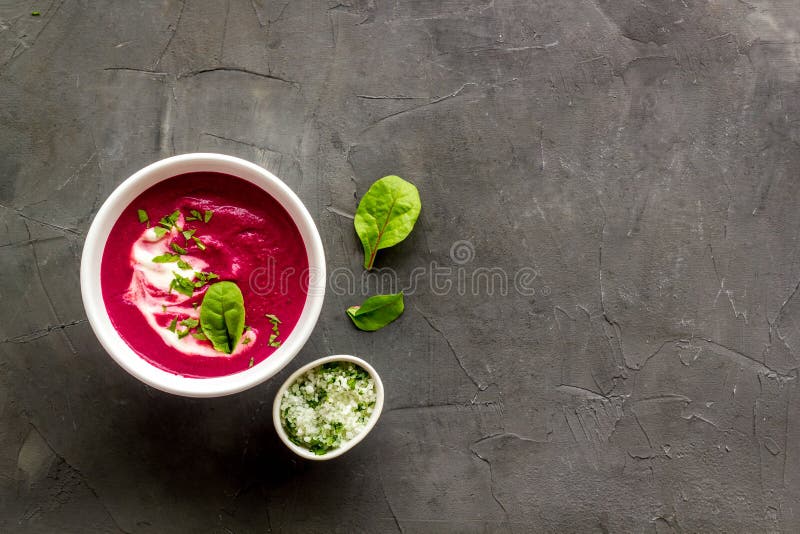 Red Vegetarian Beet Root Soup with Sour Cream Stock Image - Image of ...