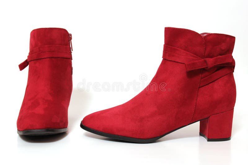 Red Velvet Ankle Boots for Women on White Background Stock Image ...