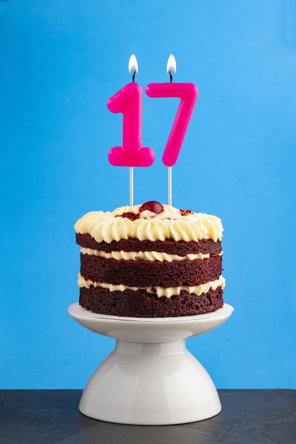 Red Velvet Birthday Cake with Number 17 Candle Stock Photo - Image of ...