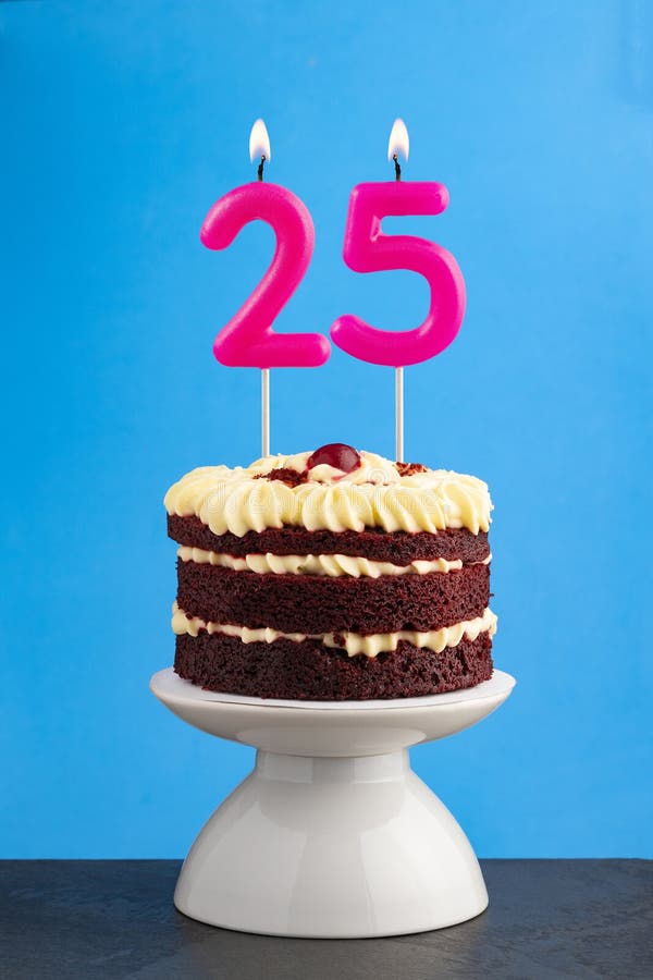 Red Velvet Birthday Cake with Number 25 Candle Stock Image - Image of ...