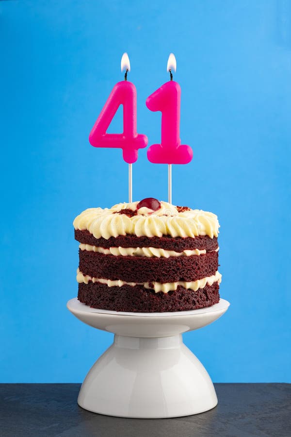 Red Velvet Birthday Cake with Number 41 Candle Stock Image - Image of ...