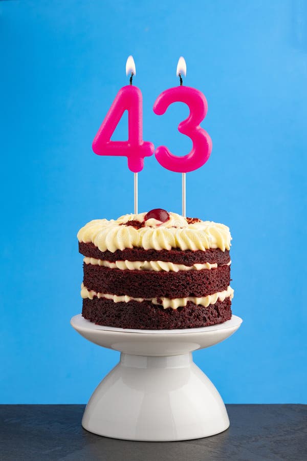 Red Velvet Birthday Cake with Number 43 Candle Stock Image - Image of ...