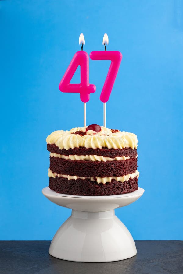 Red Velvet Birthday Cake with Number 47 Candle Stock Image - Image of ...