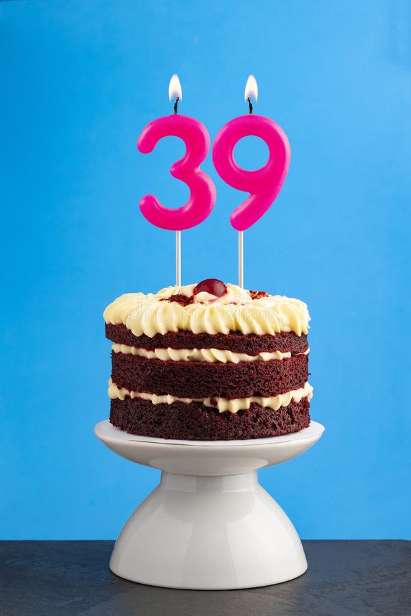 Red Velvet Birthday Cake with Number 39 Candle Stock Image - Image of ...