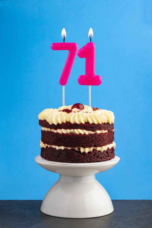 Red Velvet Birthday Cake with Number 71 Candle Stock Photo - Image of ...
