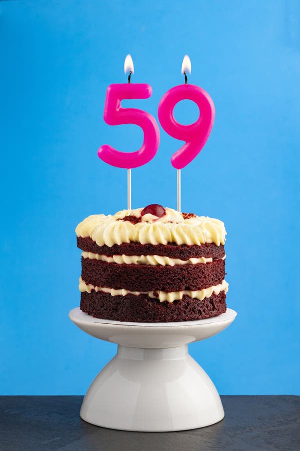 Red Velvet Birthday Cake with Number 59 Candle Stock Photo - Image of ...