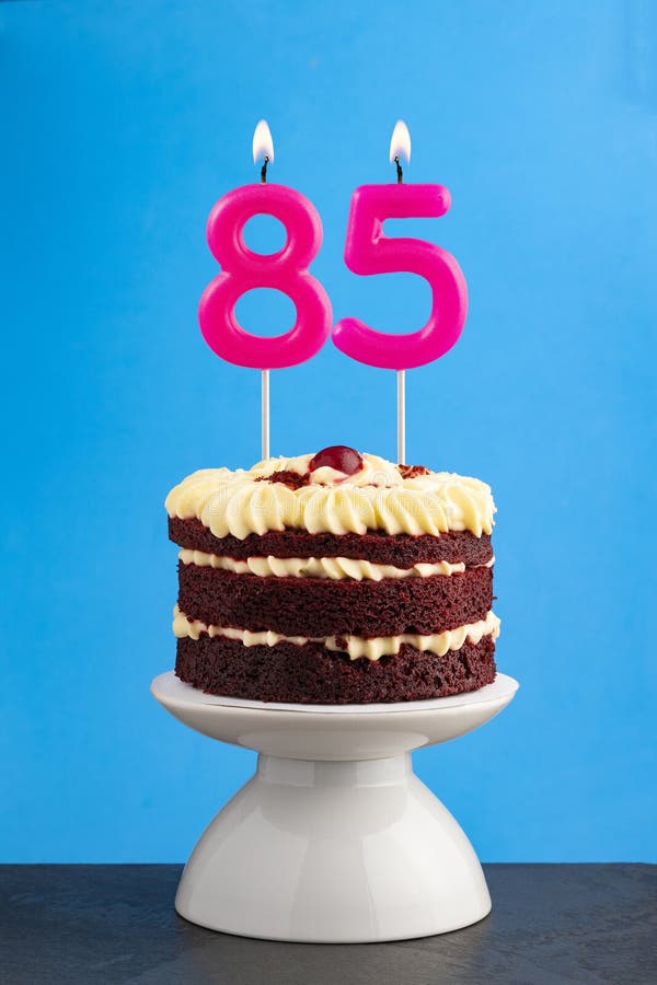 Red Velvet Birthday Cake with Number 85 Candle Stock Illustration ...