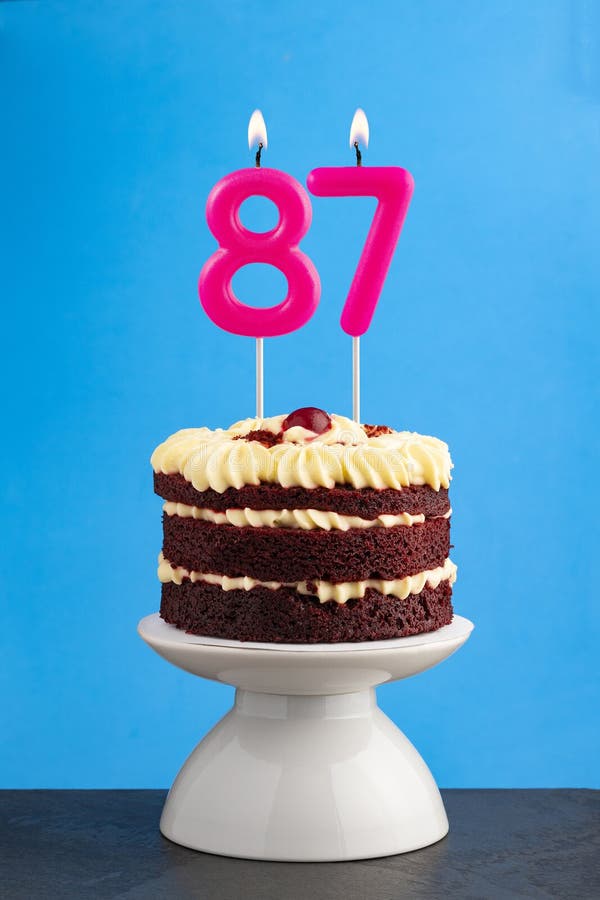 Red Velvet Birthday Cake with Number 87 Candle Stock Illustration ...