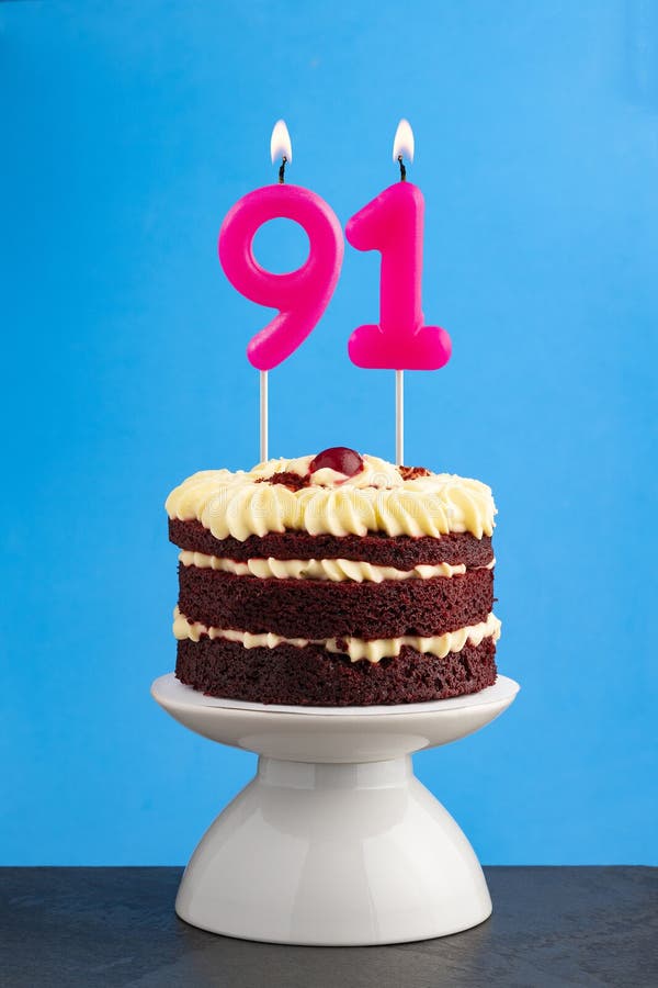 Red Velvet Birthday Cake with Number 91 Candle Stock Illustration ...