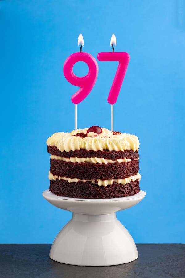 Red Velvet Birthday Cake with Number 97 Candle Stock Illustration ...