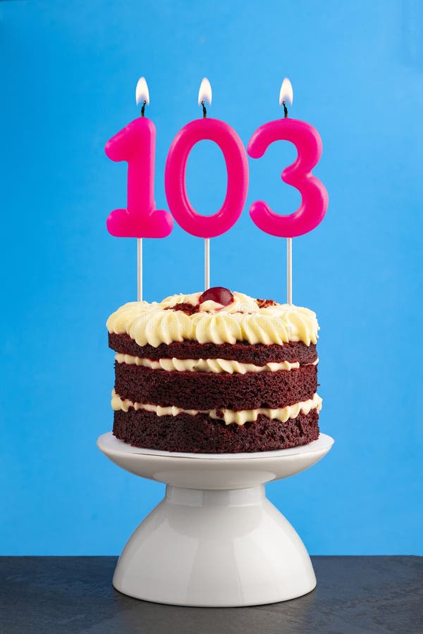 Red Velvet Birthday Cake with Number 103 Candle Stock Illustration ...