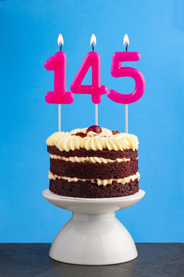 Red Velvet Birthday Cake with Number 145 Candle Stock Illustration ...