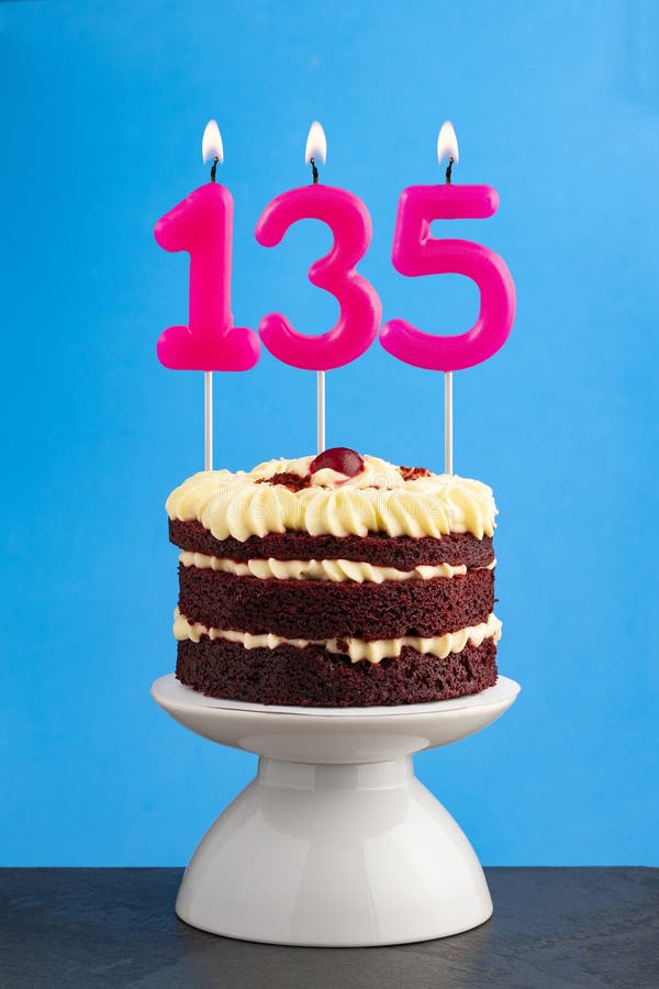 Red Velvet Birthday Cake with Number 135 Candle Stock Illustration ...