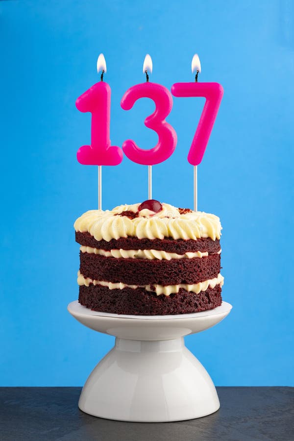 Red Velvet Birthday Cake with Number 137 Candle Stock Illustration ...