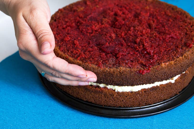 Red Velvet Cake on Blue Background Stock Photo - Image of cake, pound ...