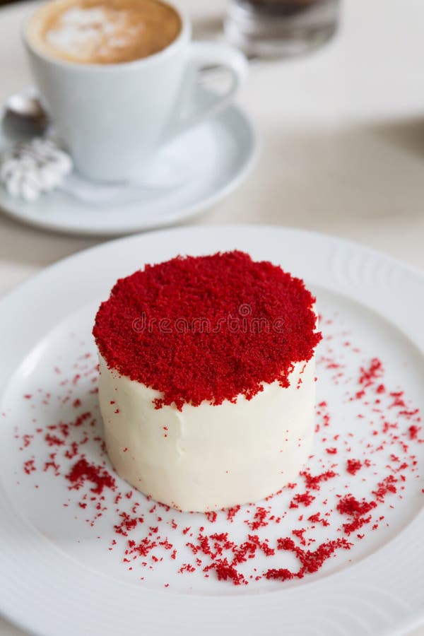 Red Velvet Cake on a Cafe Table Stock Image - Image of cream, cafe ...