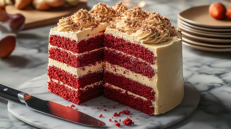 Red Velvet Cake, Cut into Pieces Stock Illustration - Illustration of ...
