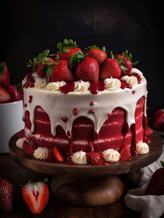 Red Velvet Cake with Fresh Strawberries. Generative Ai Stock ...