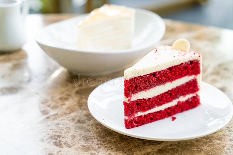 Red velvet cake on plate stock image. Image of frosting - 250298283
