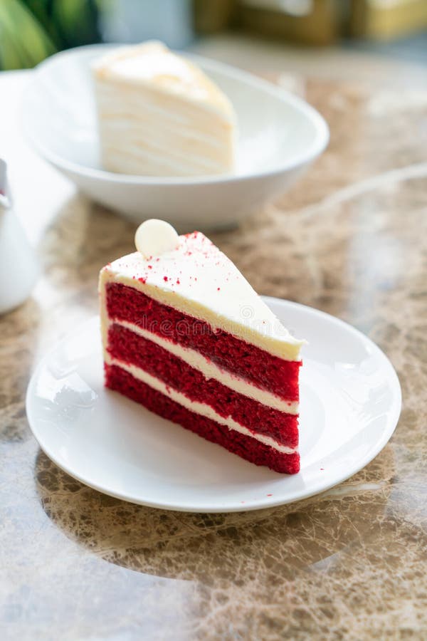 Red velvet cake on plate stock image. Image of gift - 260164401