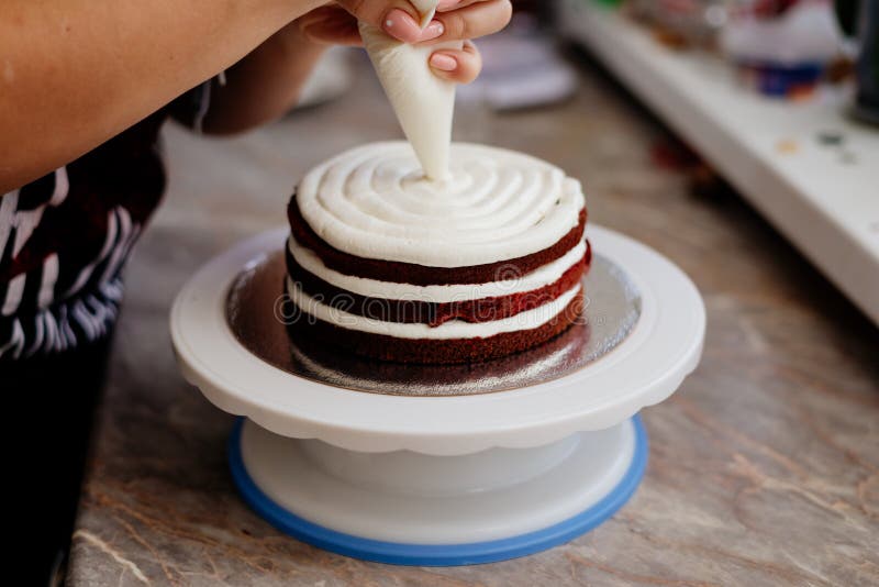 The Process of Making a Cake is Red Velvet. Stock Photo - Image of ...