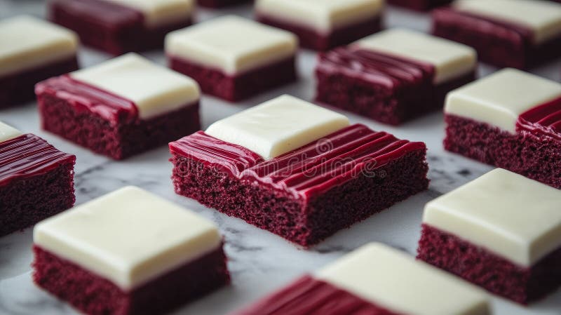 Red Velvet Cake Squares on a Marble Background. Stock Image - Image of ...