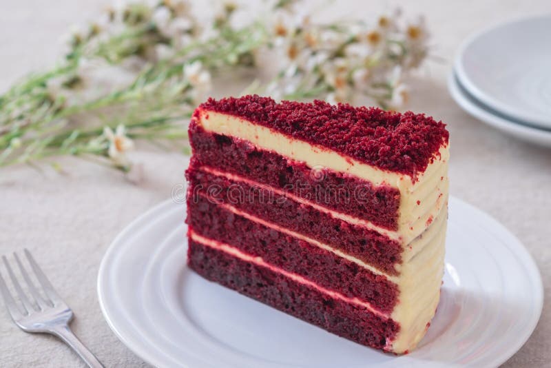 Red Velvet Cake on White Plate Stock Photo - Image of gourmet, food ...