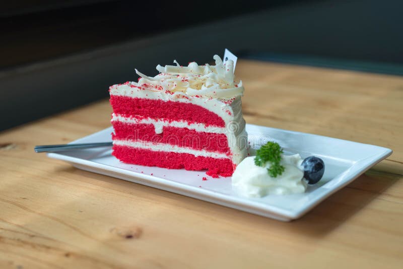 Red Velvet Cake on White Plate Stock Photo - Image of slice, delicious ...