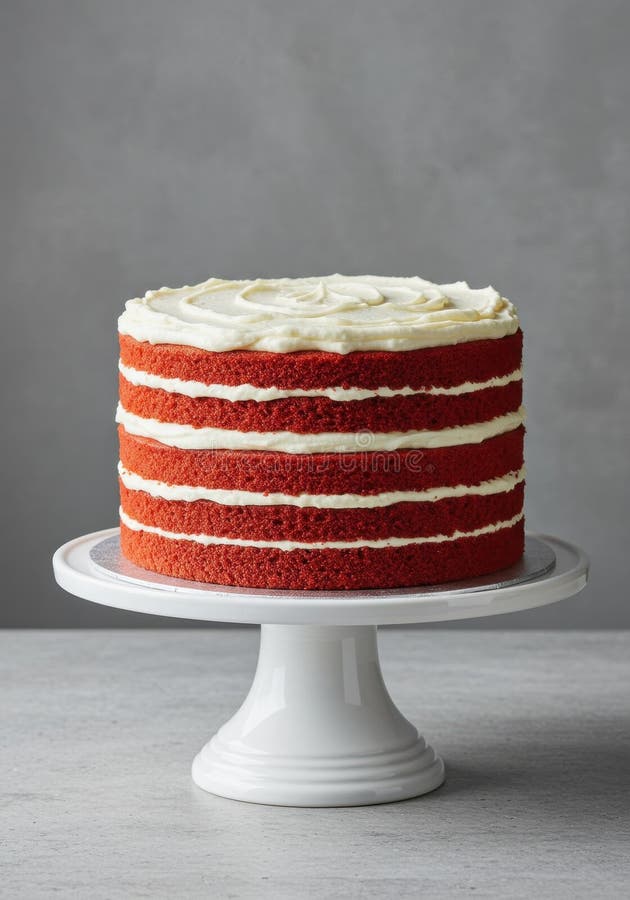 Red Velvet Cake on White Cake Stand Stock Illustration - Illustration ...