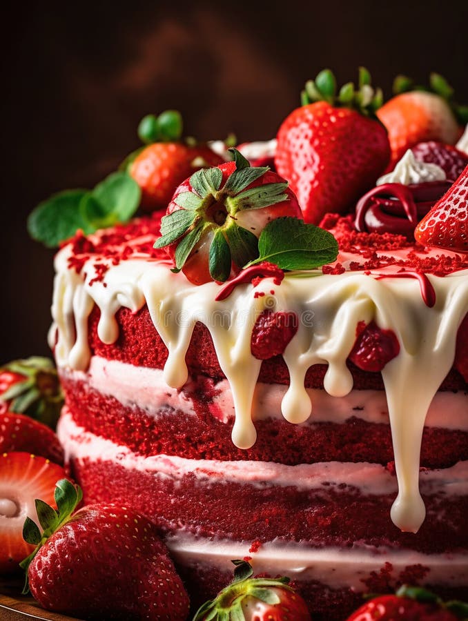 Red Velvet Cake on Wood Board. Generative Ai Stock Illustration ...