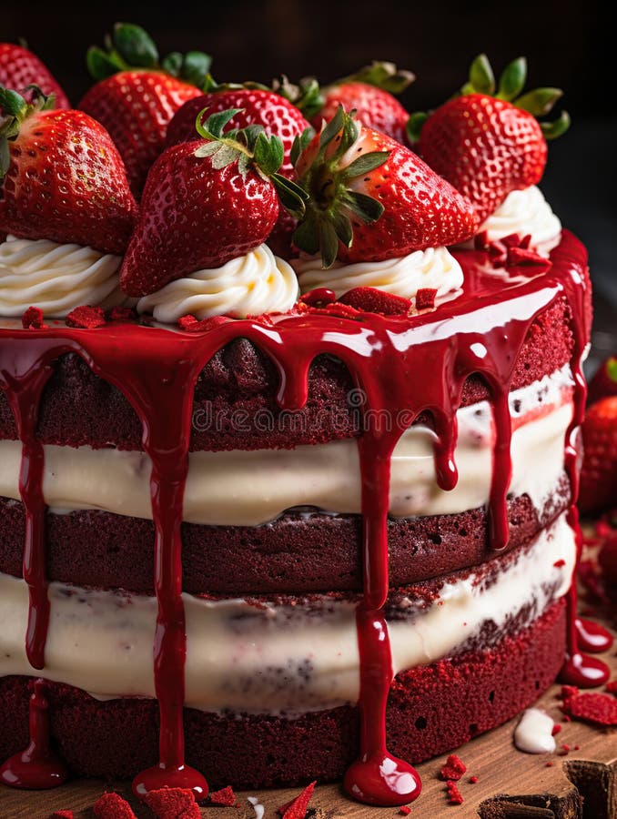 Red Velvet Cake on Wood Board. Generative Ai Stock Illustration ...