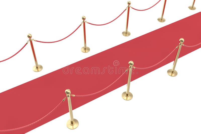 Red Carpet Fence Pole With Attached Ropes. Closeup, Shallow Focus. 3d ...