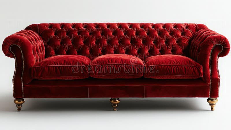 Red Velvet Chesterfield Sofa, Studio Shot, Interior Design Stock Image ...